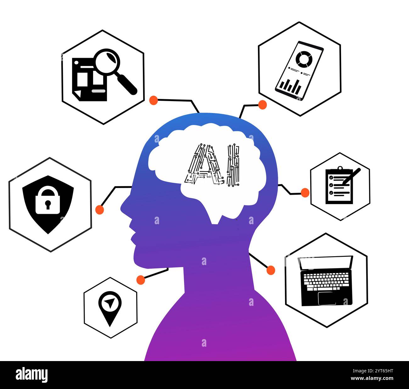 Artifial inteligence vector art technology human brain microchip chin ...
