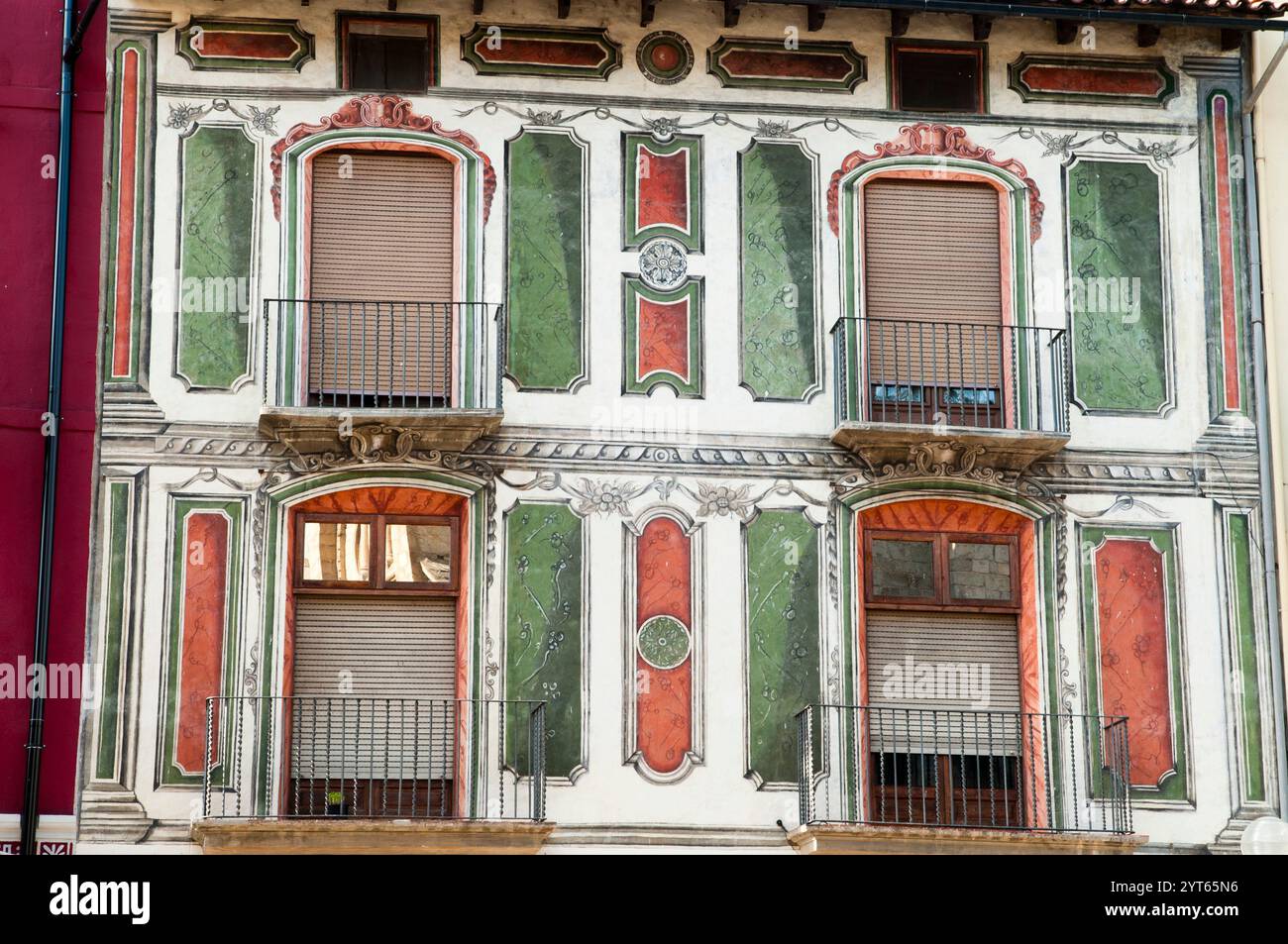 Painted decorated street front house of Can Fite in Seu d'Urgell, Spain ...