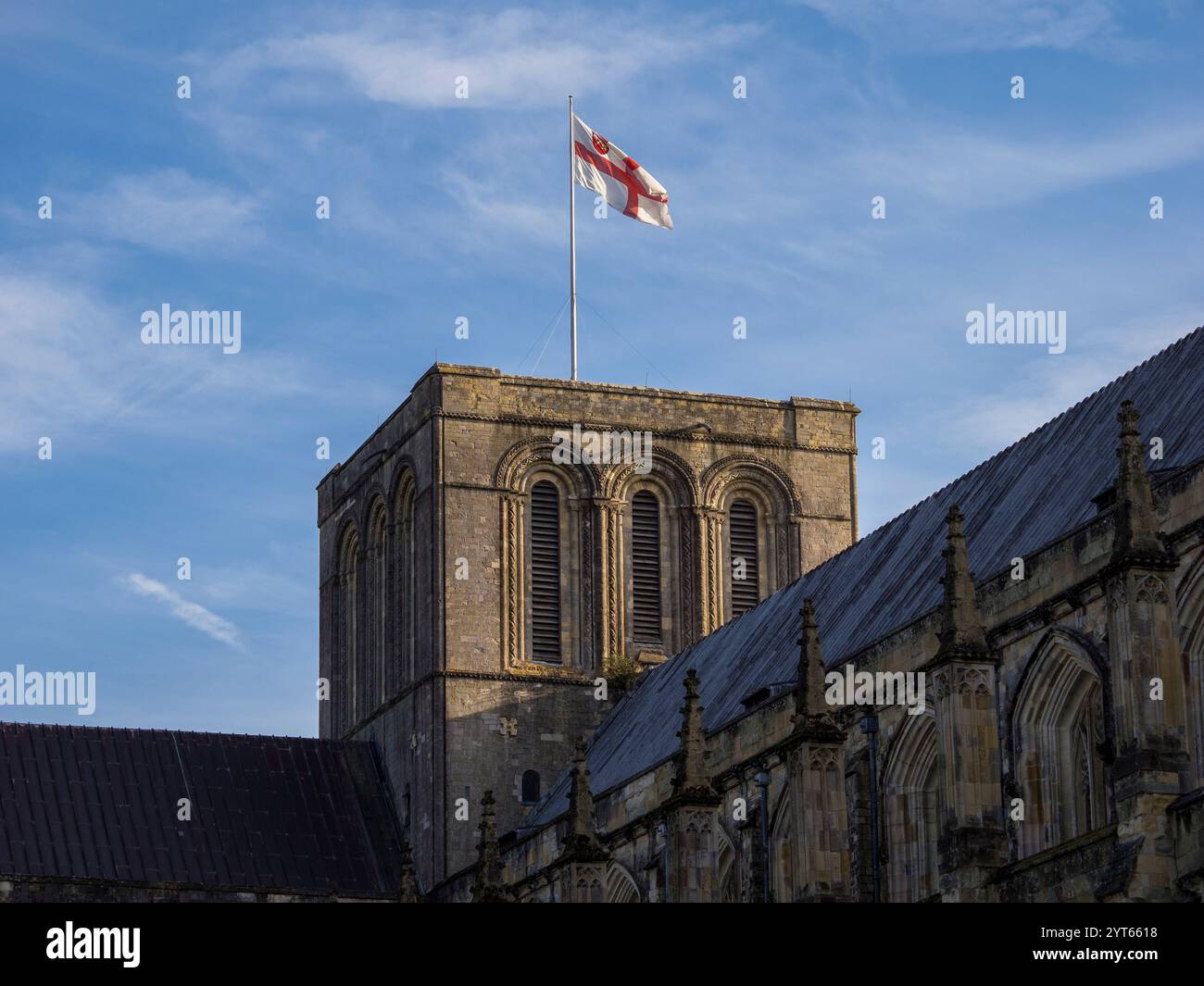 Flag Flying, Bell Tower, Winchester Cathedral, Winchester, England, UK ...