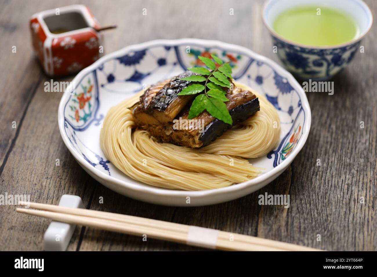 "Yaki- saba somen" is made by simmering grilled mackerel and mixing it ...