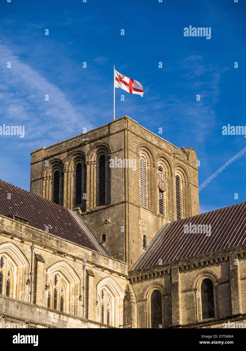 Flag Flying, Bell Tower, Winchester Cathedral, Winchester, England, UK ...