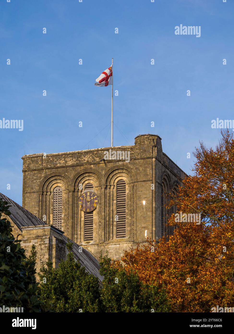 Flag Flying, Bell Tower, Winchester Cathedral, Winchester, England, UK ...