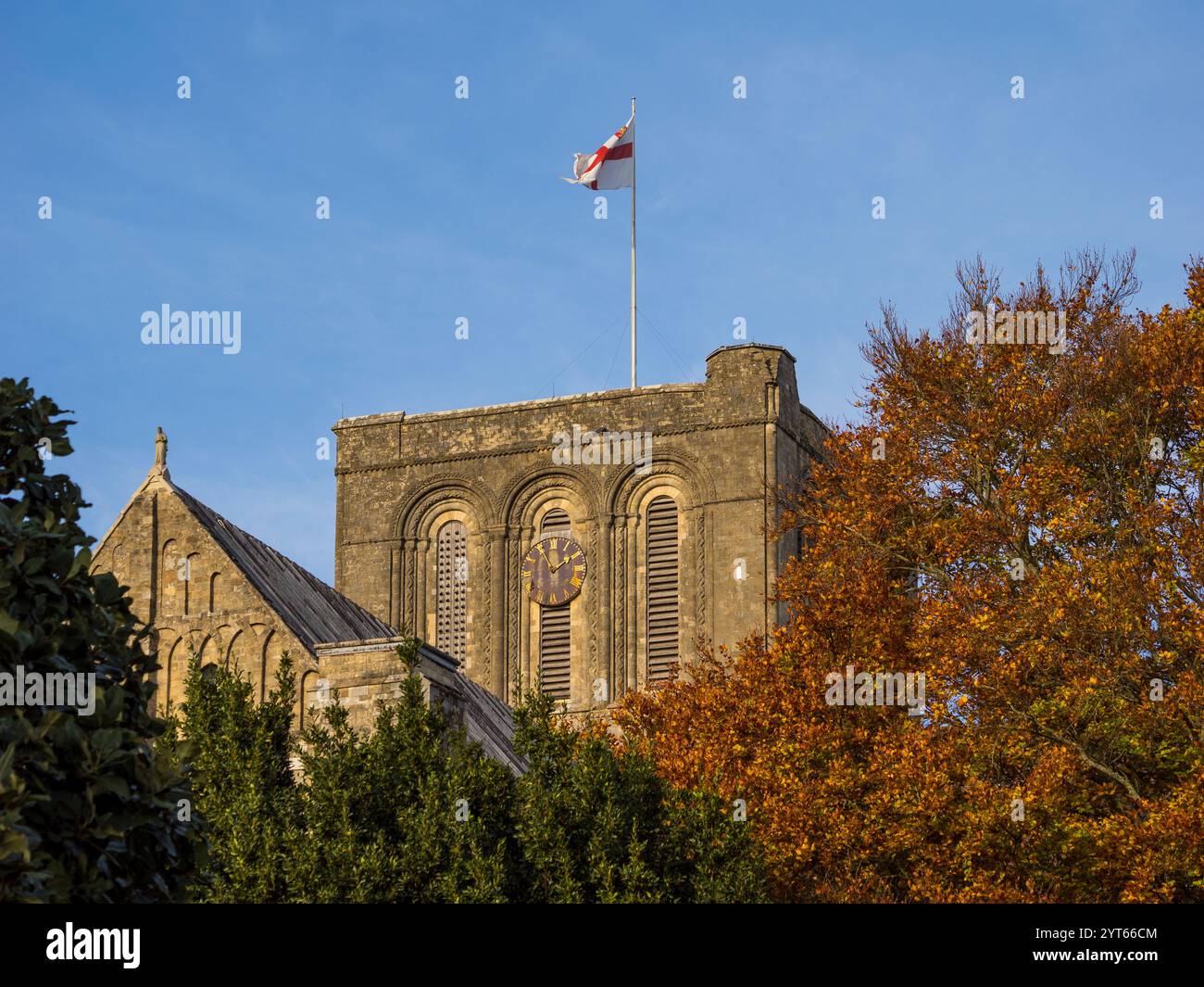 Flag Flying, Bell Tower, Winchester Cathedral, Winchester, England, UK ...