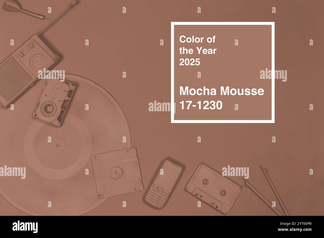 Color of the Year 2025 features Mocha Mousse in a creative flat lay ...