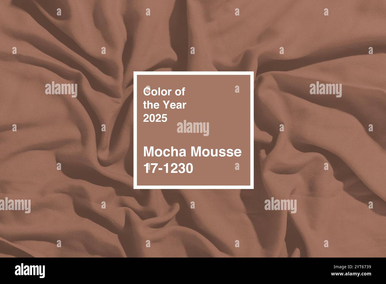 Mocha Mousse color swatch displayed on textured fabric for color of the ...