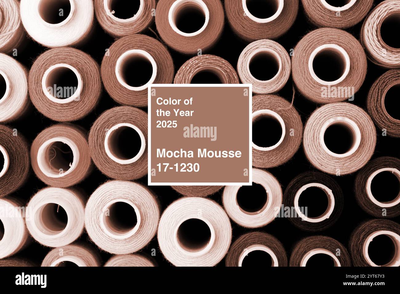 Mocha Mousse color displayed on spools of thread showcasing the 2025 ...