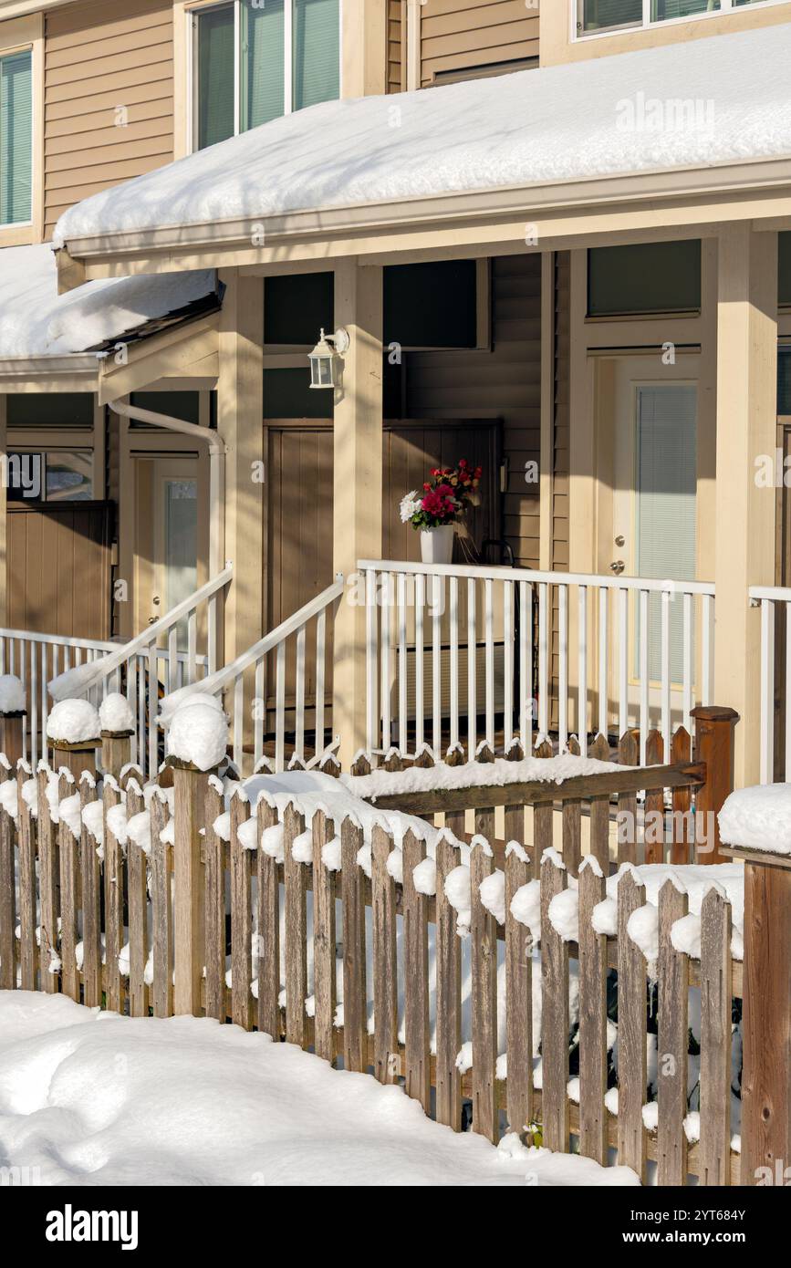 Small front yard, porch and entrance of residential townhouses on ...