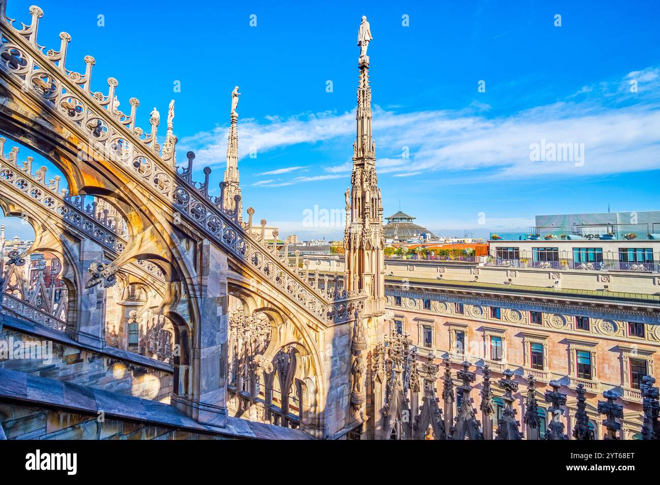 The Gothic flying buttresses, adorned with intricate carvings ...