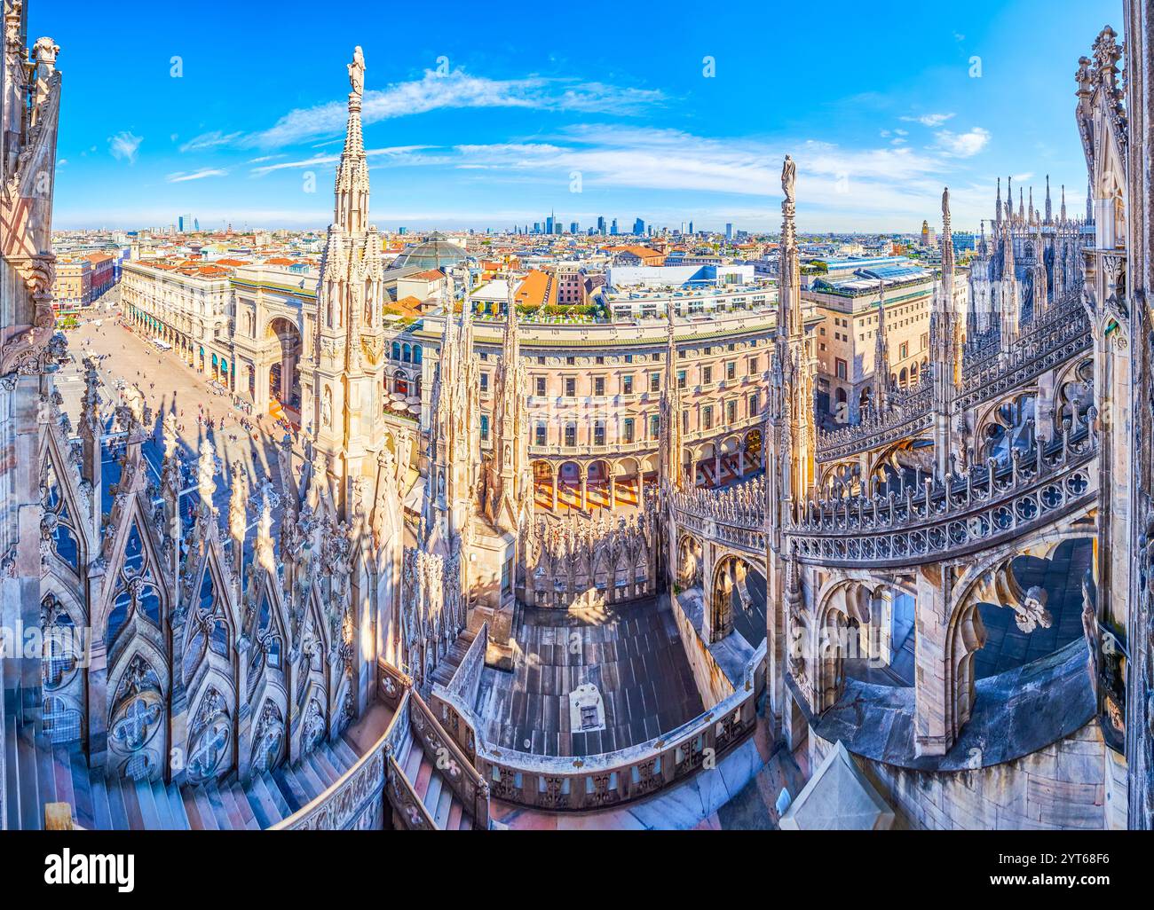 The view through the Gothic flying buttresses of Milan Cathedral ...