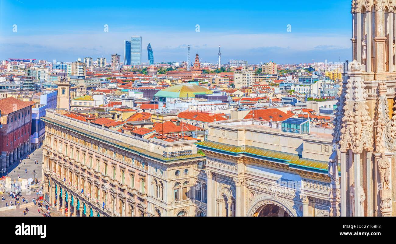 The scenic Gothic pillar of Milan Cathdral and Triumphal Arch of ...