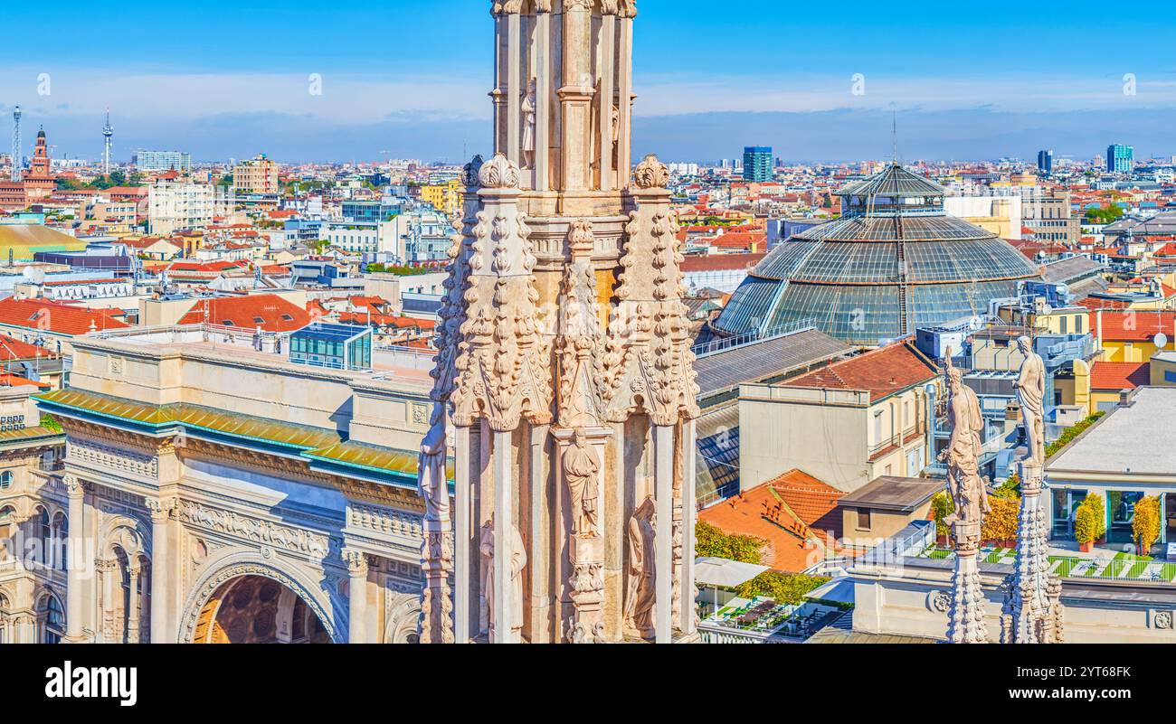 The scenic Gothic pillar of Milan Cathdral and Triumphal Arch of ...