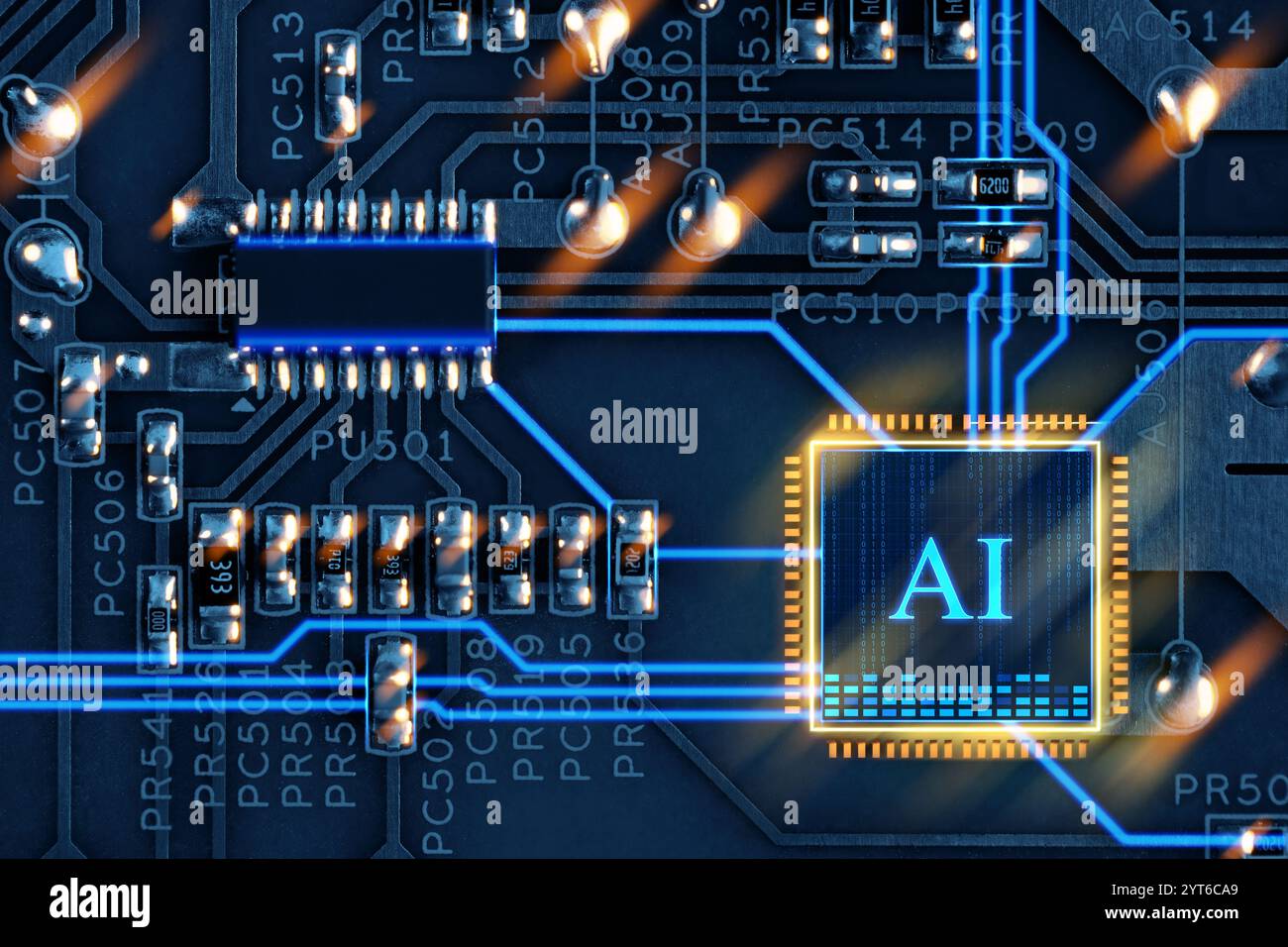 Artificial intelligence. Electronic chip with AI abbreviation on circuit board, top view Stock ...