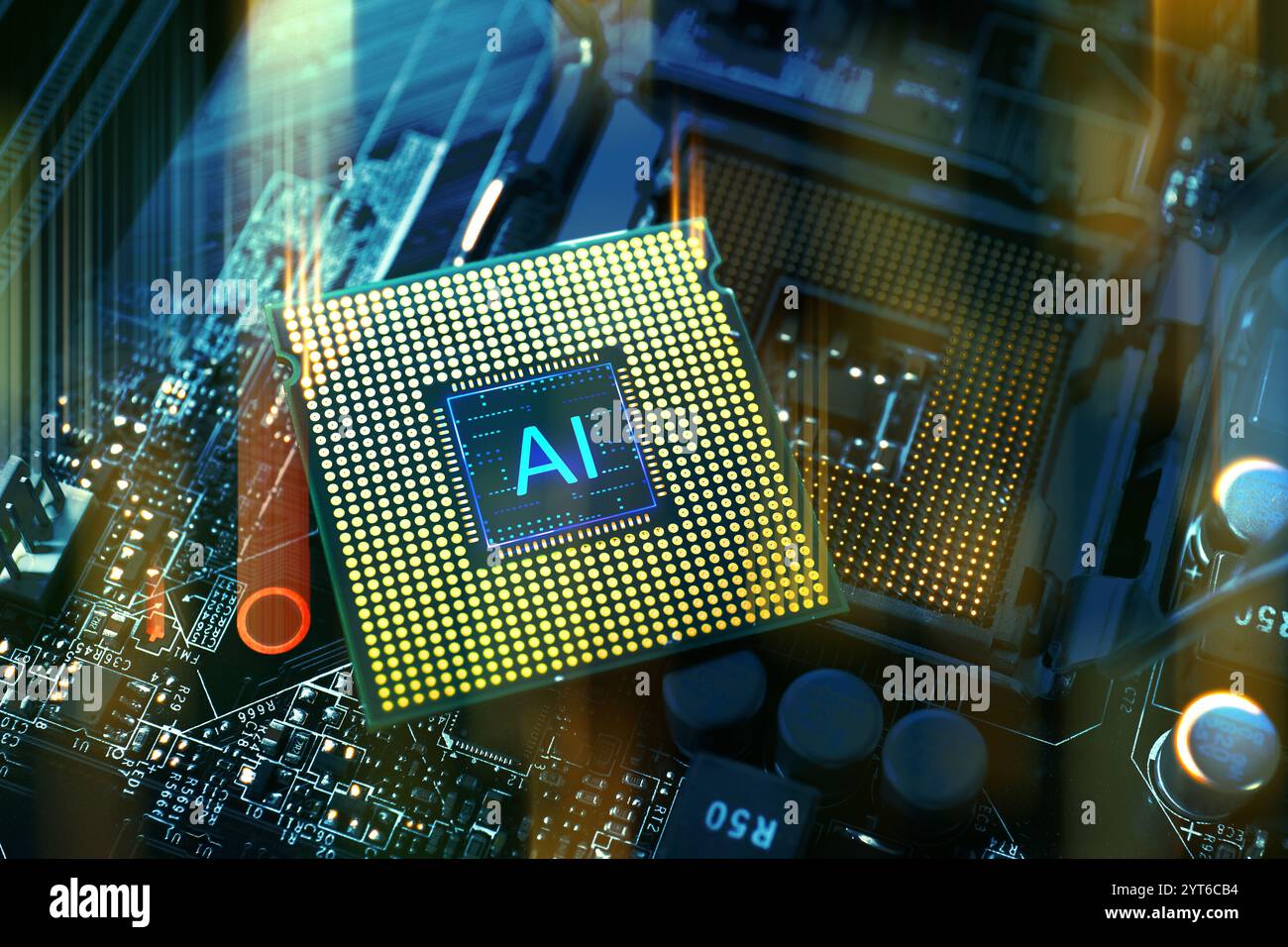 Artificial intelligence. Electronic chip with AI abbreviation on ...