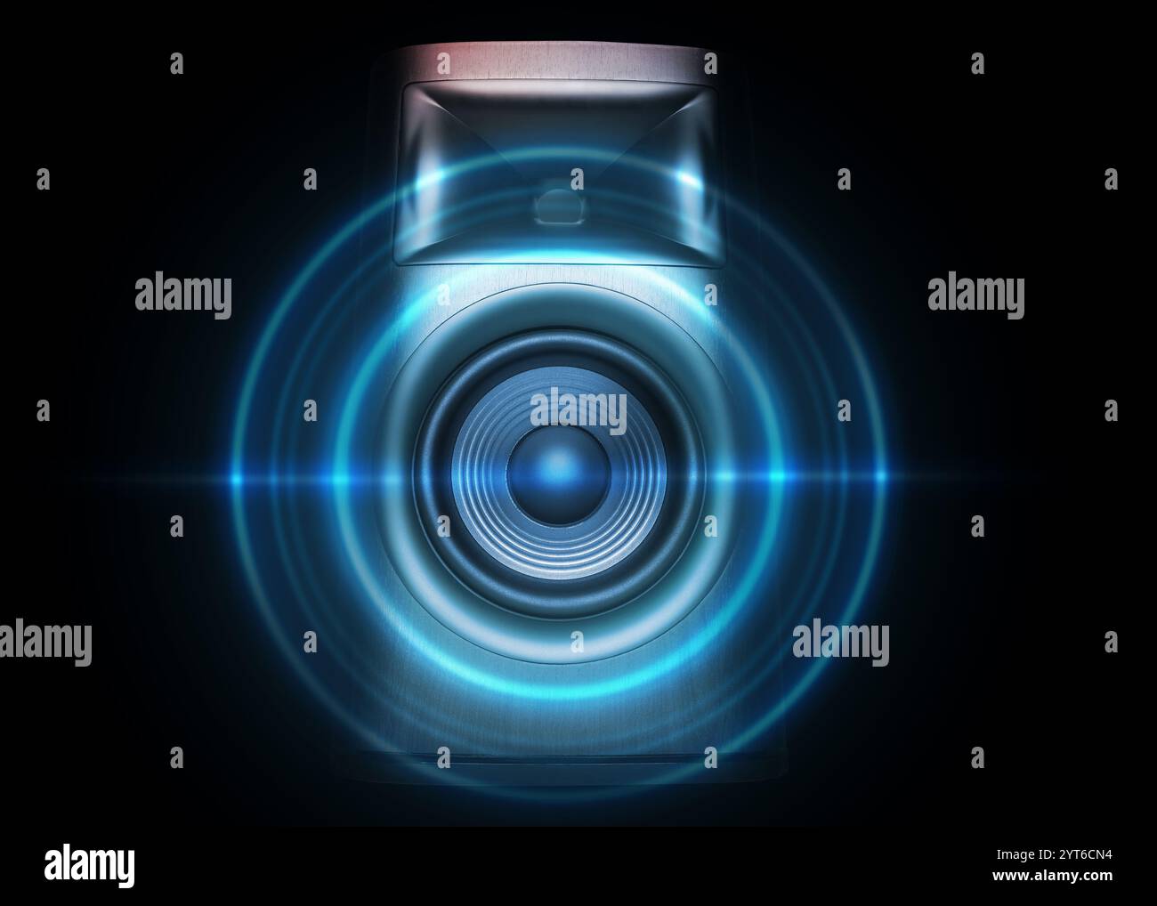 Sound waves coming out of loudspeaker on black background Stock Photo ...