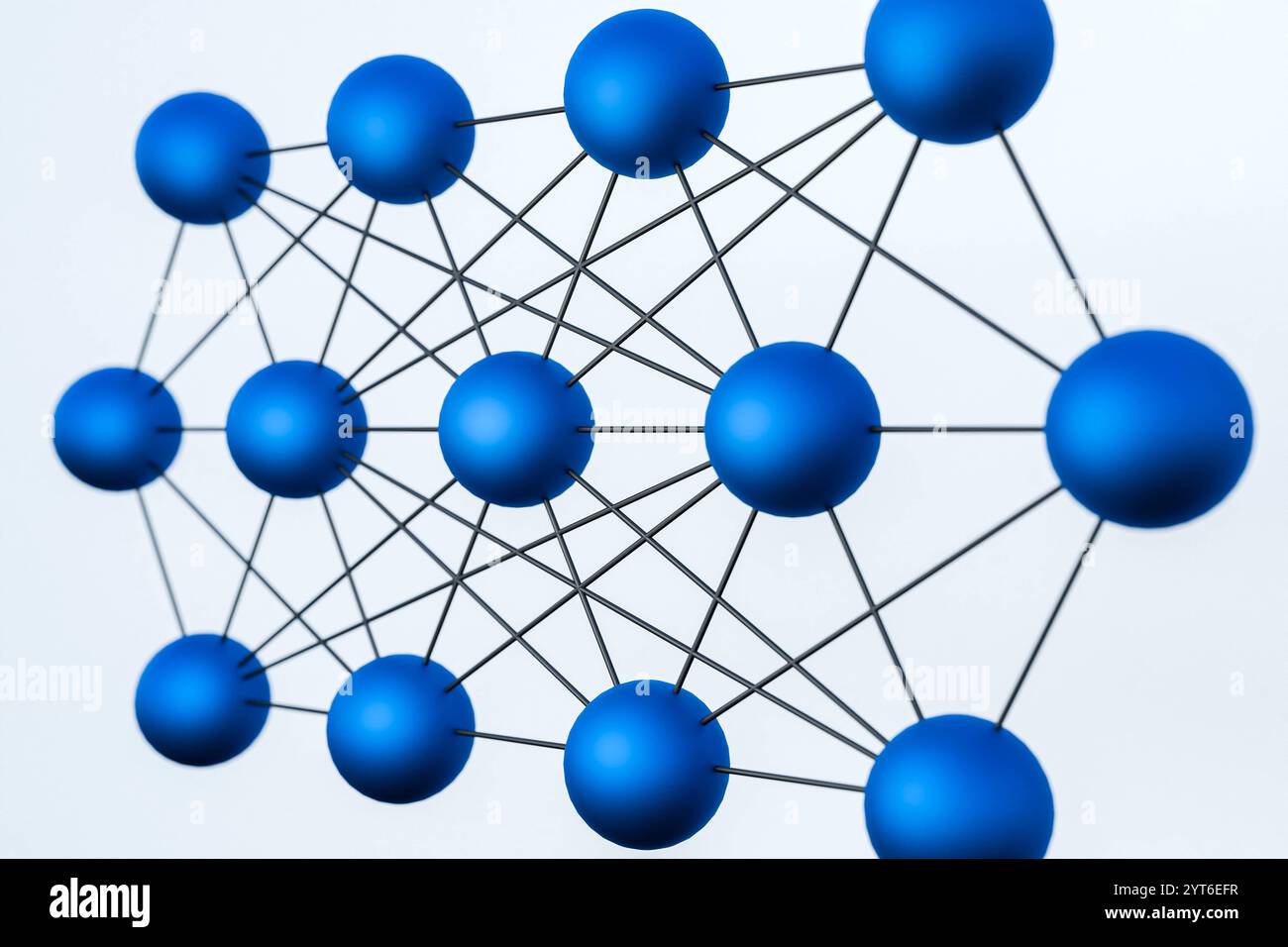 Connected blue spheres, abstract design, model, network. Connected blue ...