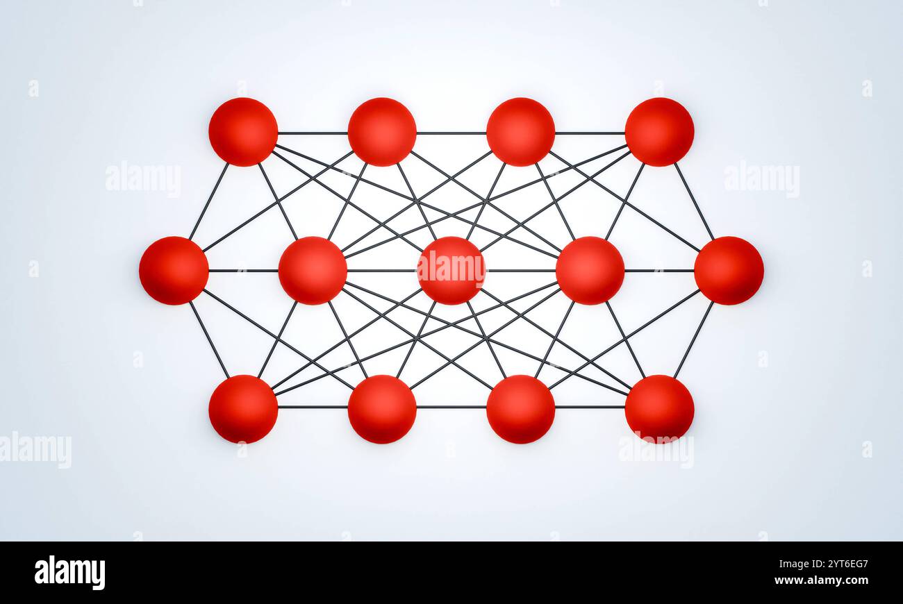 Connected spheres in red, abstract design, model, network. Connected ...