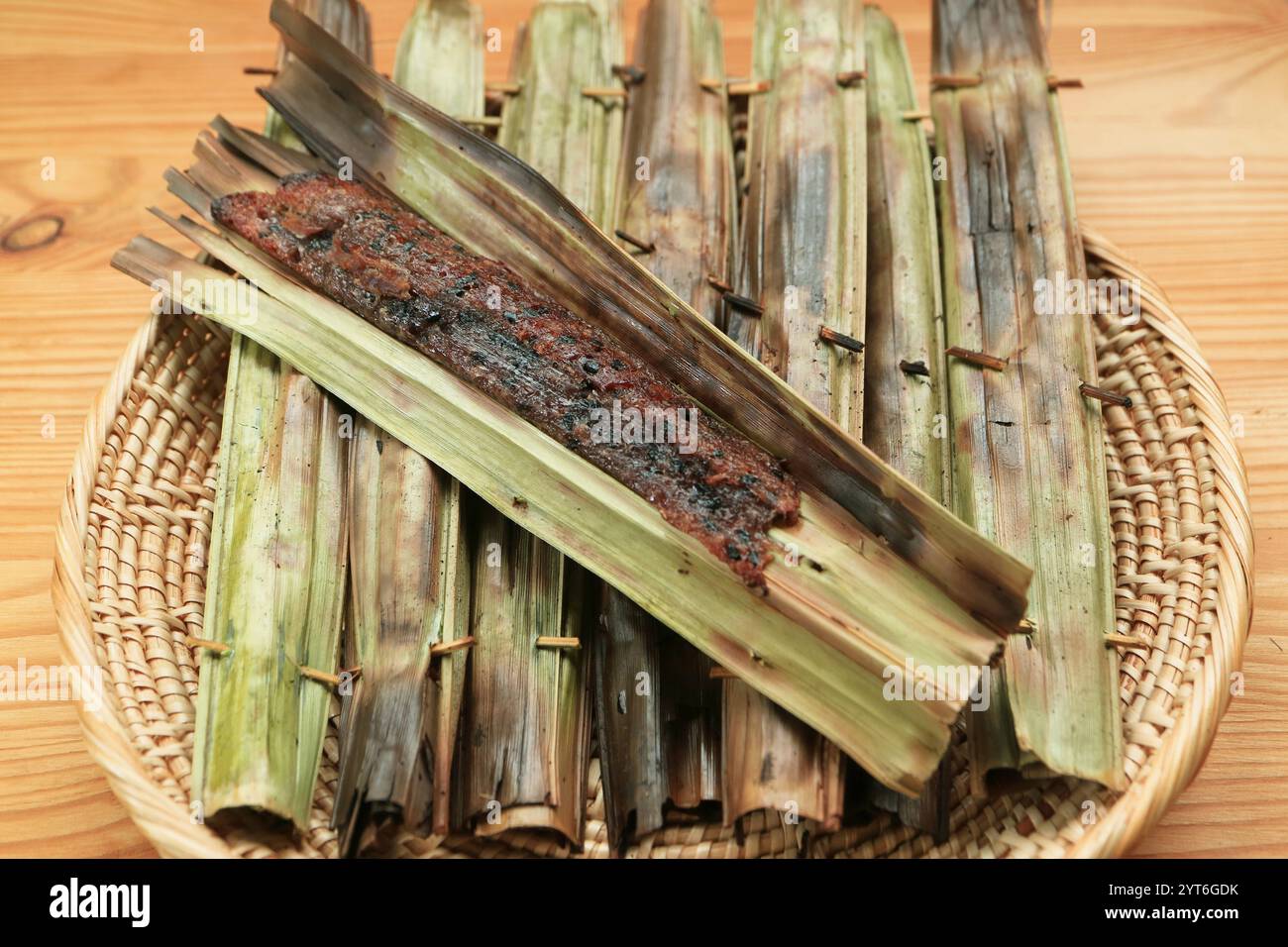 Thai traditional roasted sticky rice flour cake with coconut flesh ...