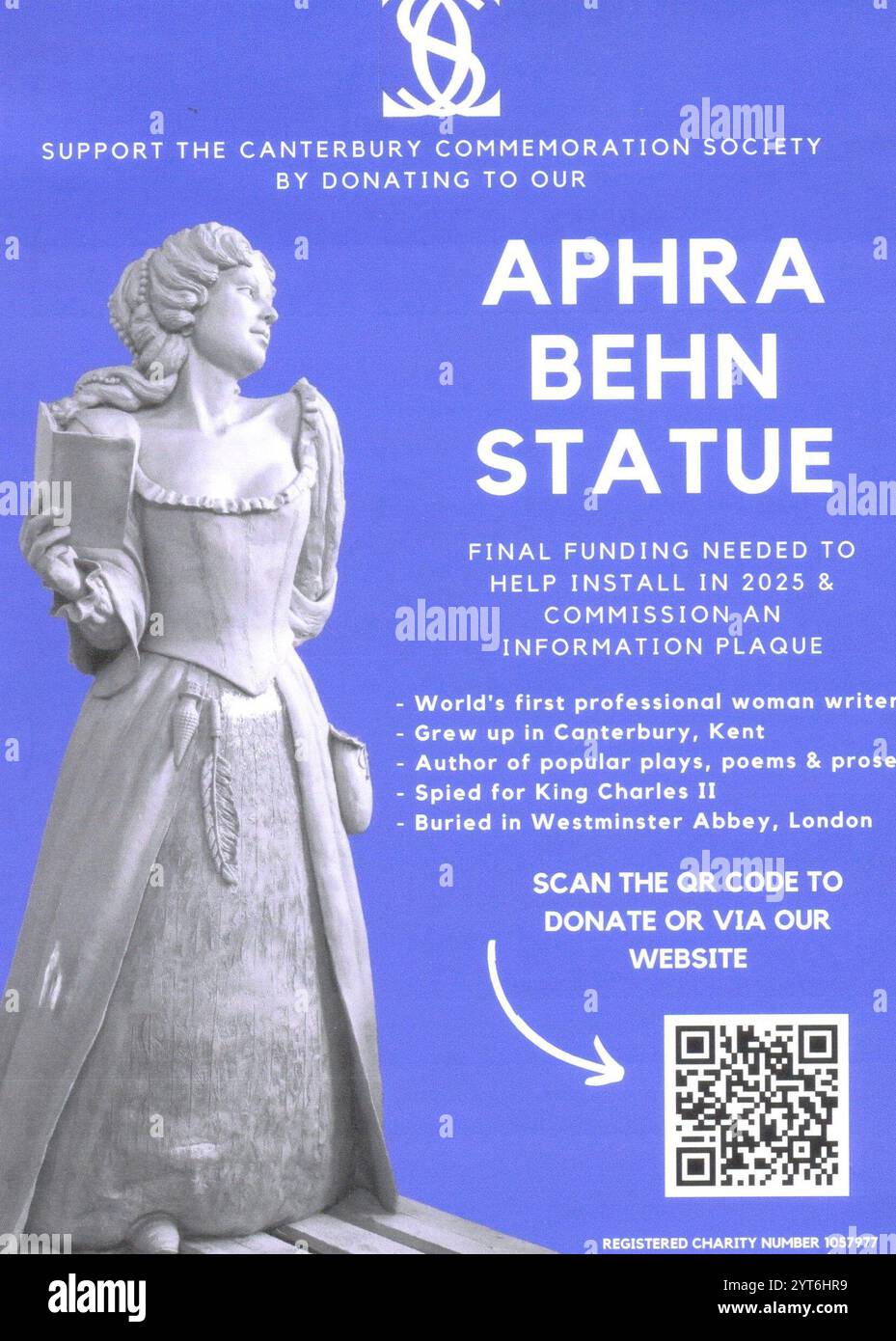 Poster to raise funds for statue in Canterbury, Kent, of Aphra Behn (1640-1689) the first ...