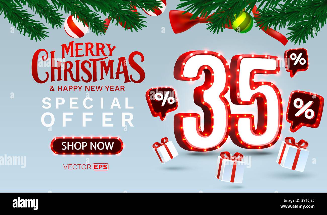 Merry Christmas, 35 percent Off discount. Sale banner and poster ...