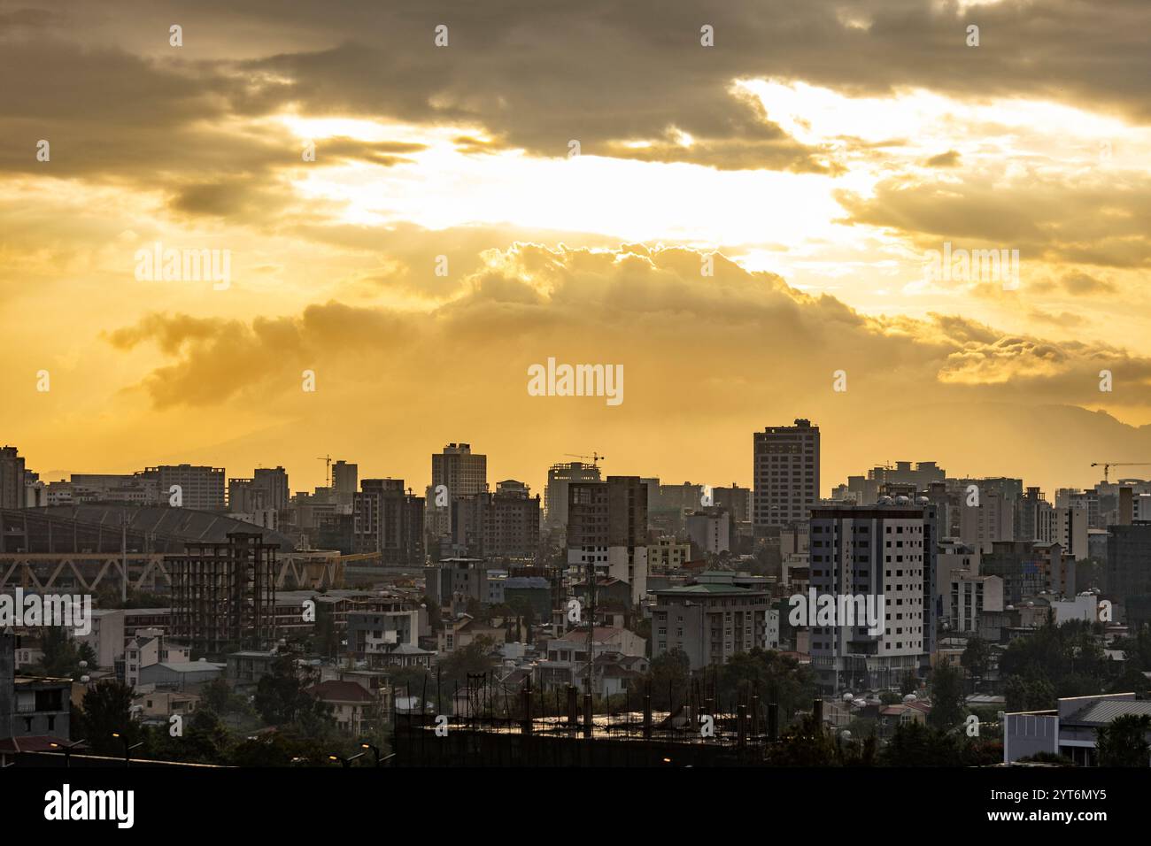 The modern African city of Addis Ababa, Ethiopia at sunset Stock Photo ...
