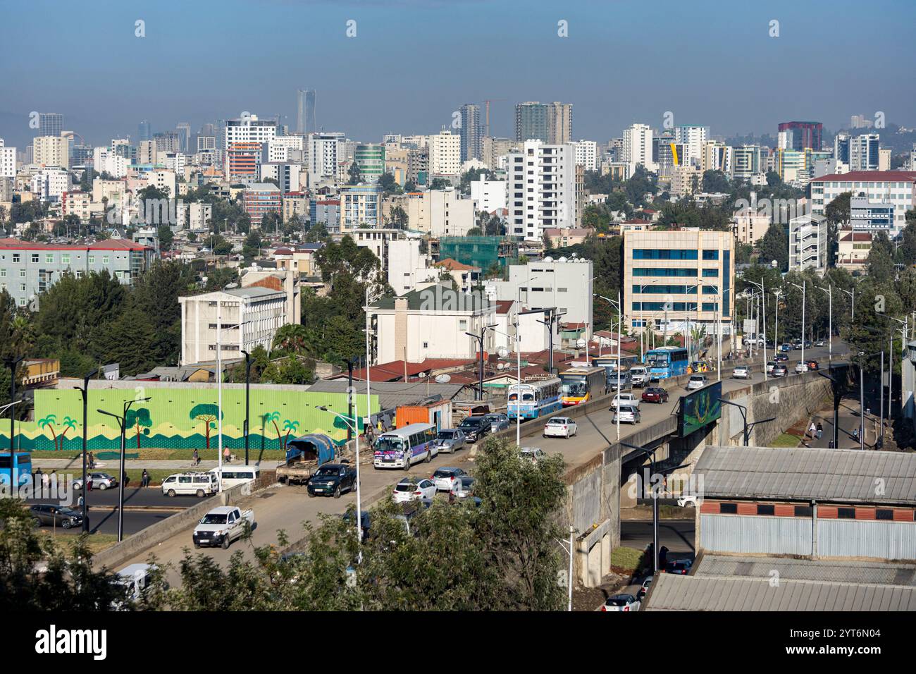 High angle view of the city of Addis Ababa, capital city of Ethiopia ...