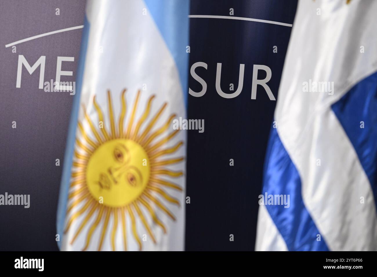 Montevideo, Uruguay. 06th Dec, 2024. The Mercosur logo can be seen on a ...