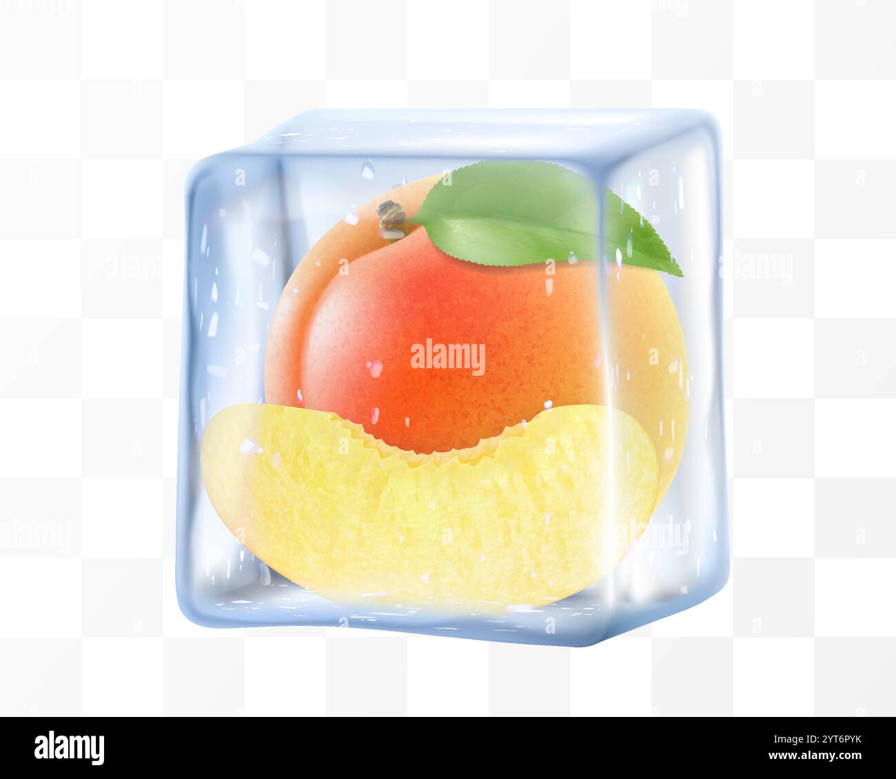 Fresh ripe apricot in ice cube isolated on transparent background ...