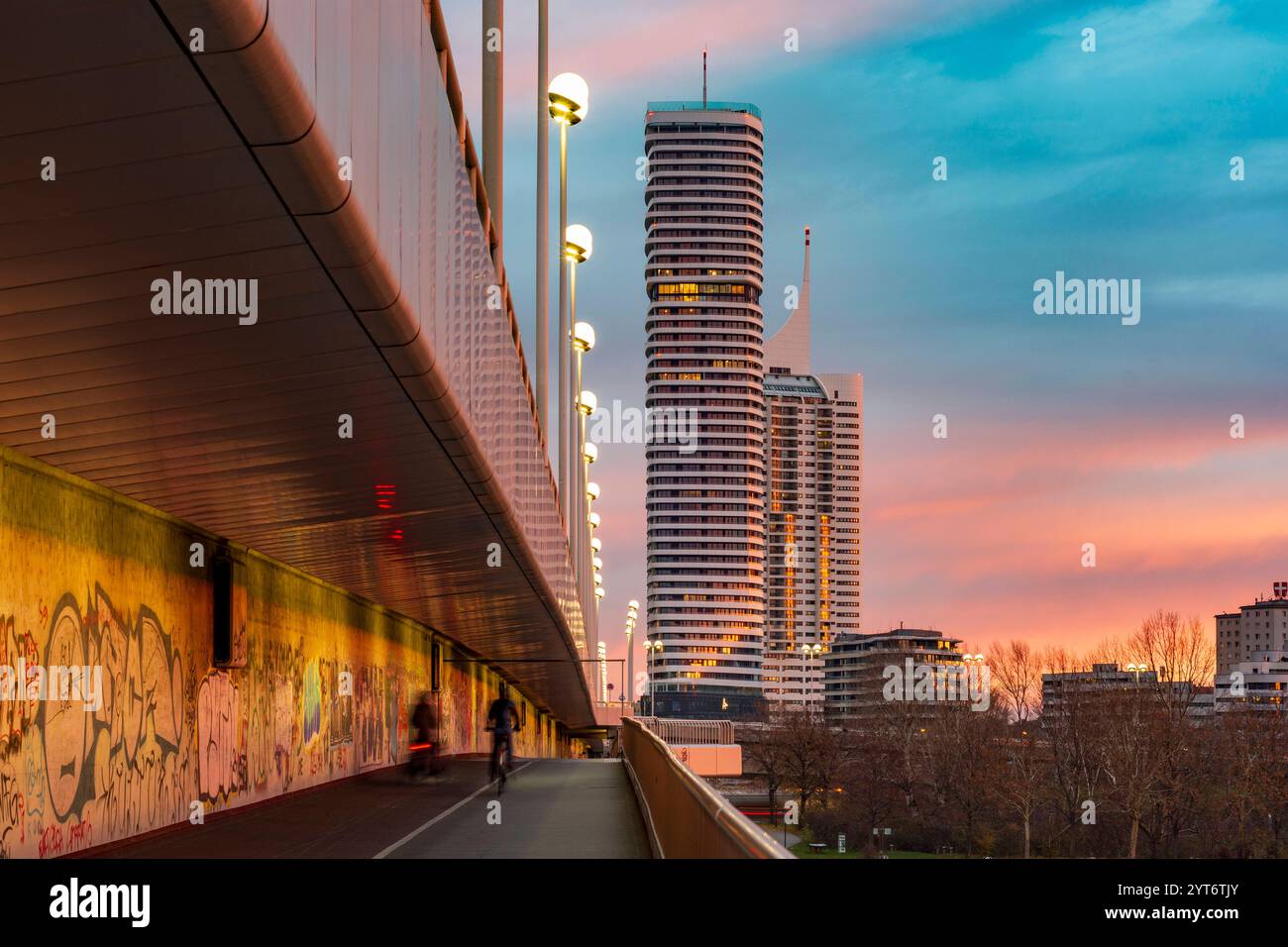 bridge Reichsbrücke, high-rise Danube Flats, high-rise Hochhaus Neue ...