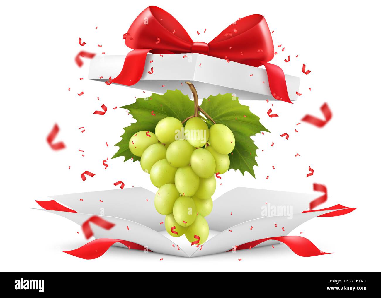Fresh juicy grapes in open gift box with a red bow isolated on ...