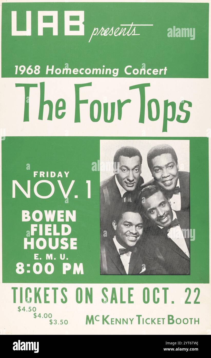 UAB presents The Four Tops - 1968 Michigan College-Campus, Bowen Field ...