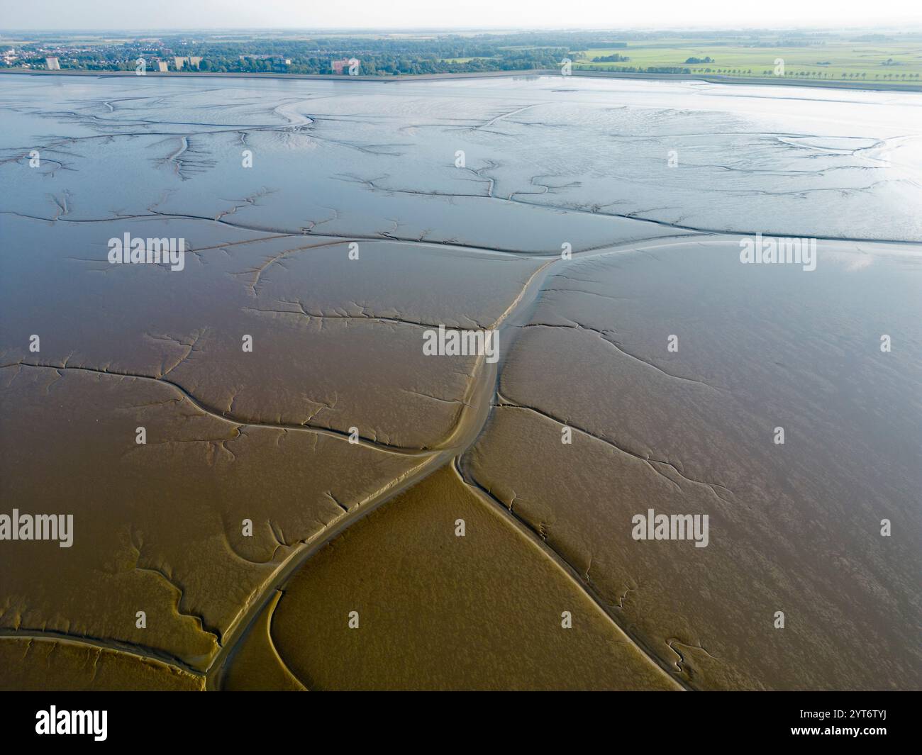 Aerial view of the tidal channels showing a fractal like structure, The ...