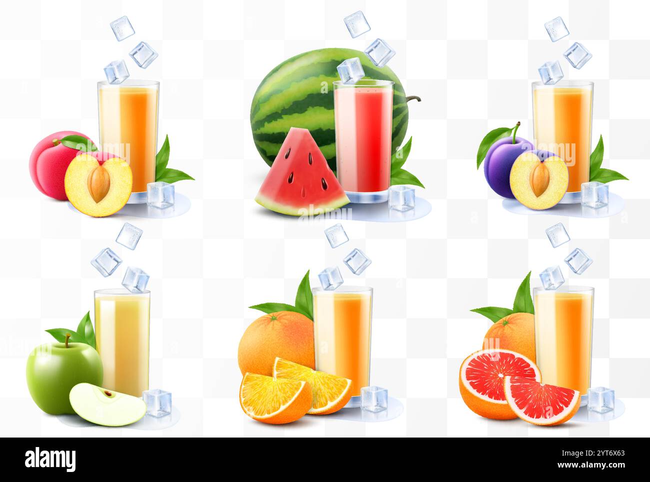 Set of fruit juices or smoothies isolated on transparent background ...