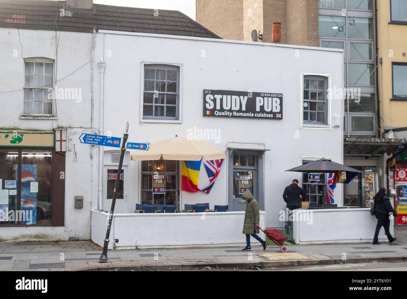 Slough, UK. 6th December, 2024. A former pub, now Romanian restaurant ...