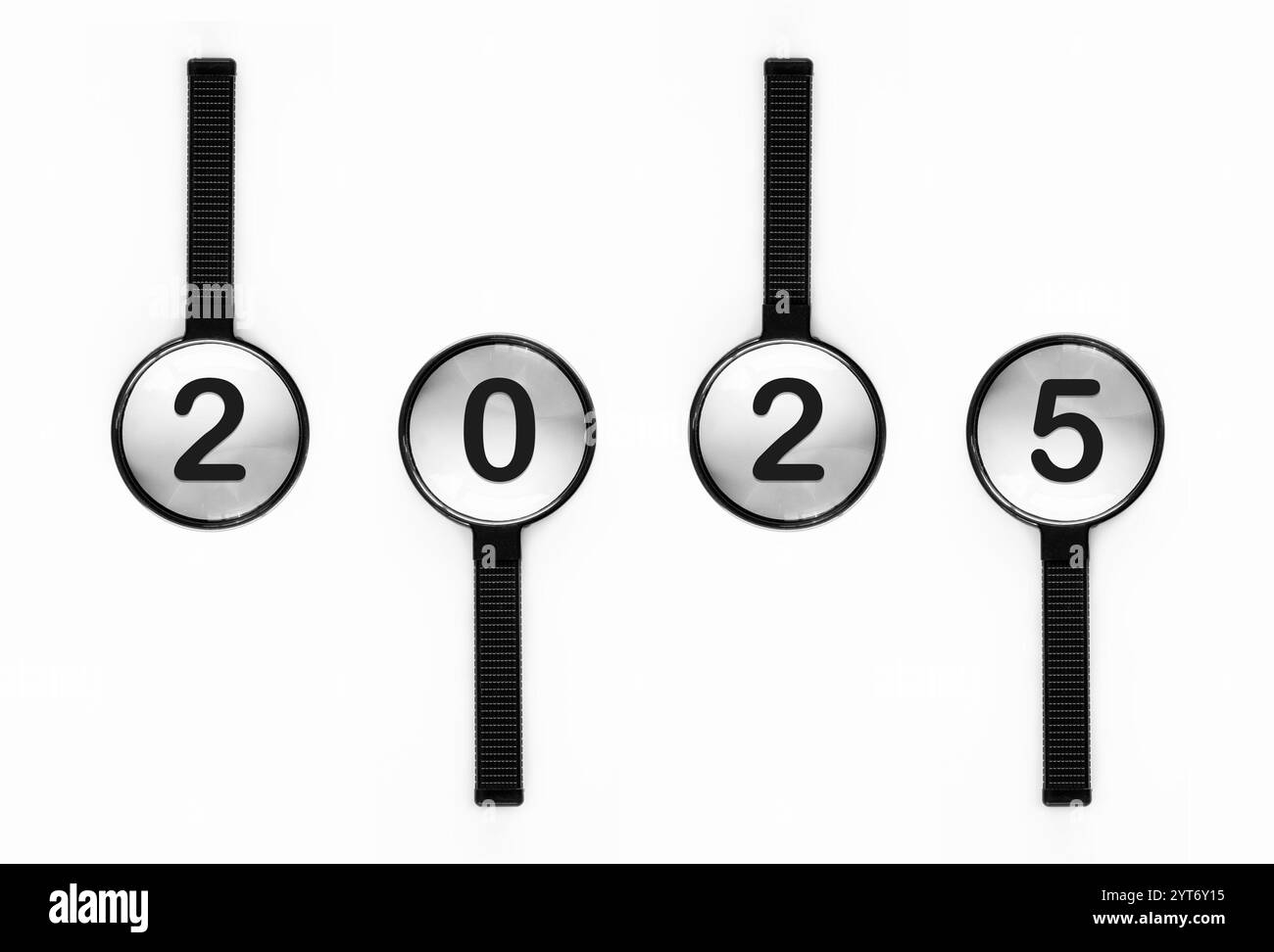 Magnifying glasses focusing on each number of year 2025 for new ...