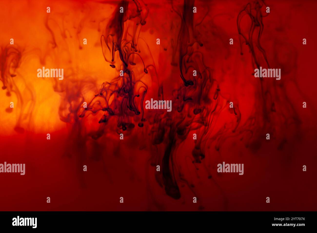 Black Ink Swirling Through Red Paint Water, Forming a Dynamic and ...
