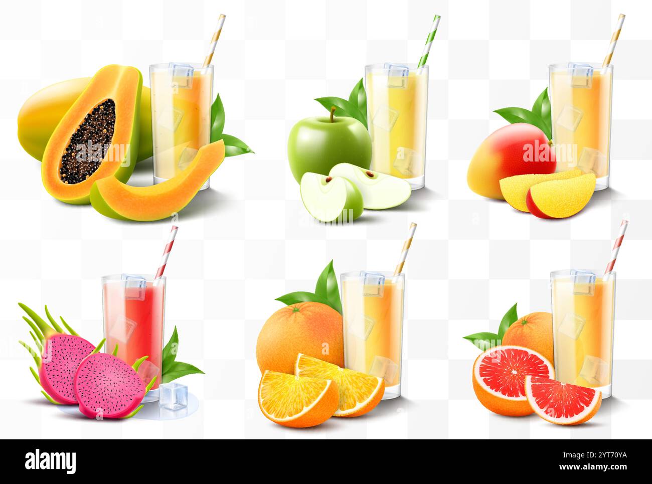 Set of fruit juices or smoothies isolated on transparent background ...