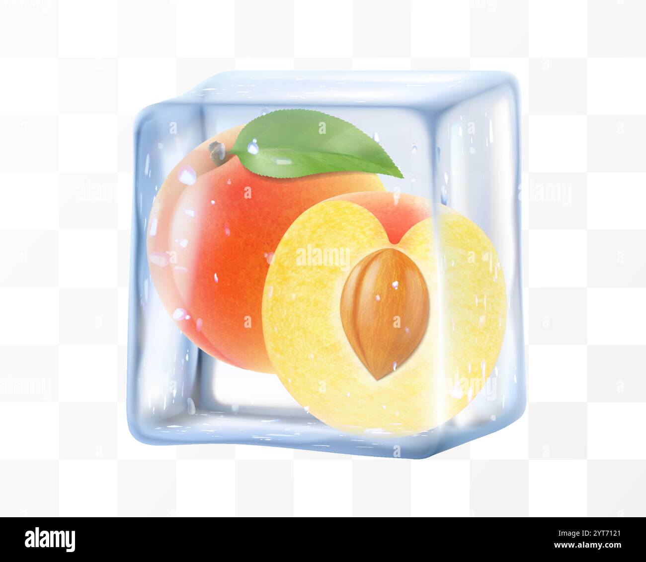Fresh ripe apricot in ice cube isolated on transparent background ...
