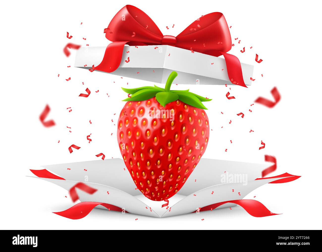 Fresh juicy strawberry in open gift box with a red bow isolated on ...
