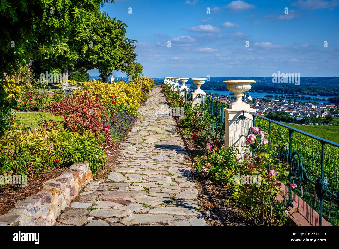 Johannisberg Castle in the Rheingau, terrace, once owned by Prince ...