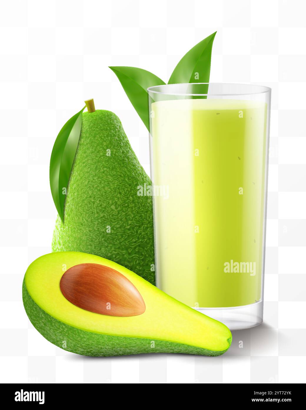 A glass of fresh avocado juice. Cup of smoothie or cocktail with ...