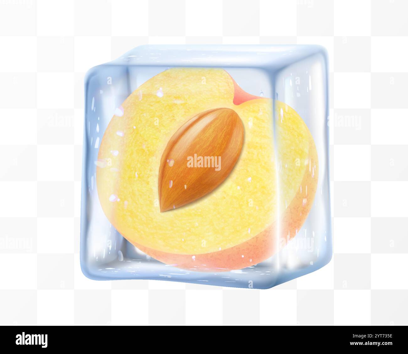 Fresh ripe apricot in ice cube isolated on transparent background ...
