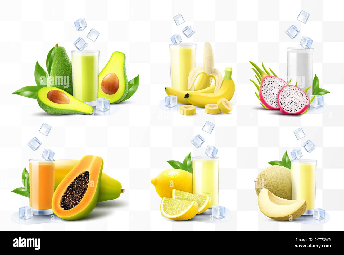 Set of fruit juices or smoothies isolated on transparent background ...