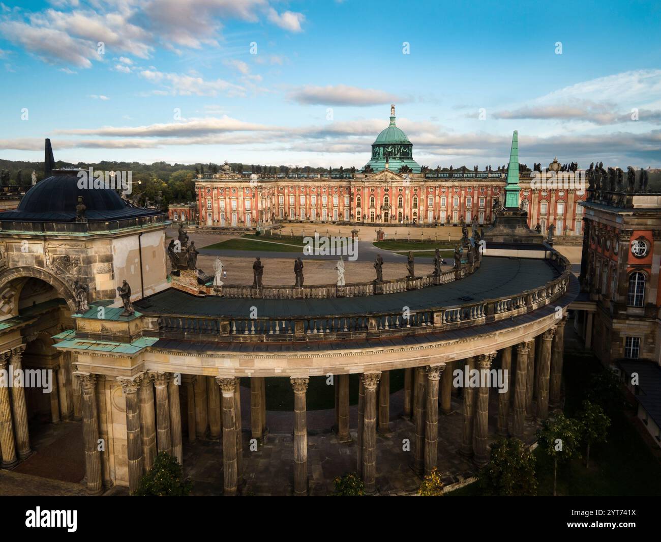 Drone shot of New Palace - Castle Sanssouci and University complex in ...