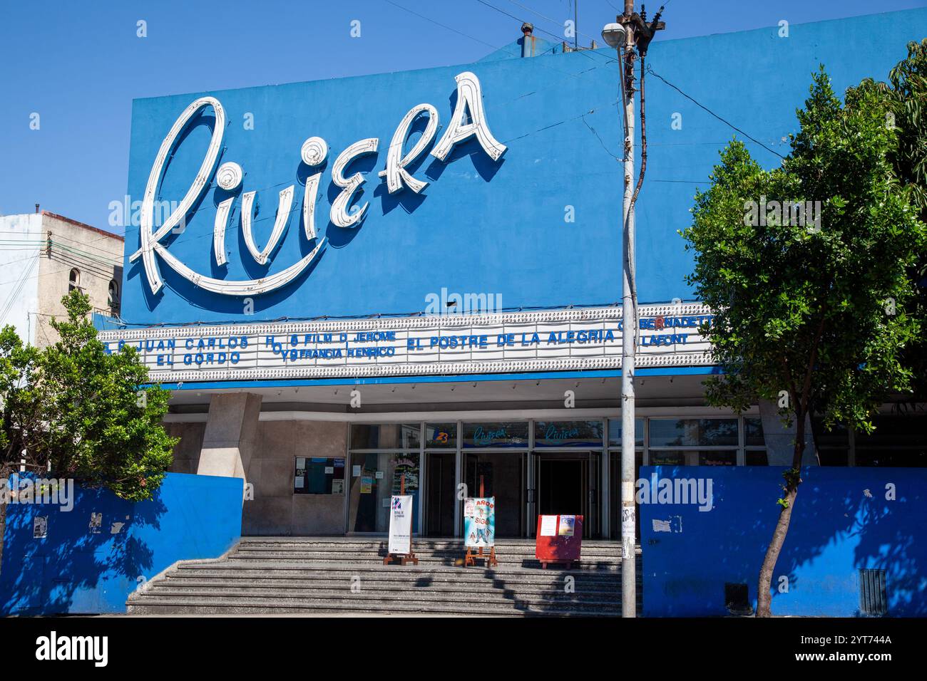 The neon Riviera old cinema theater sign in La Habana, Havana, Cuba ...