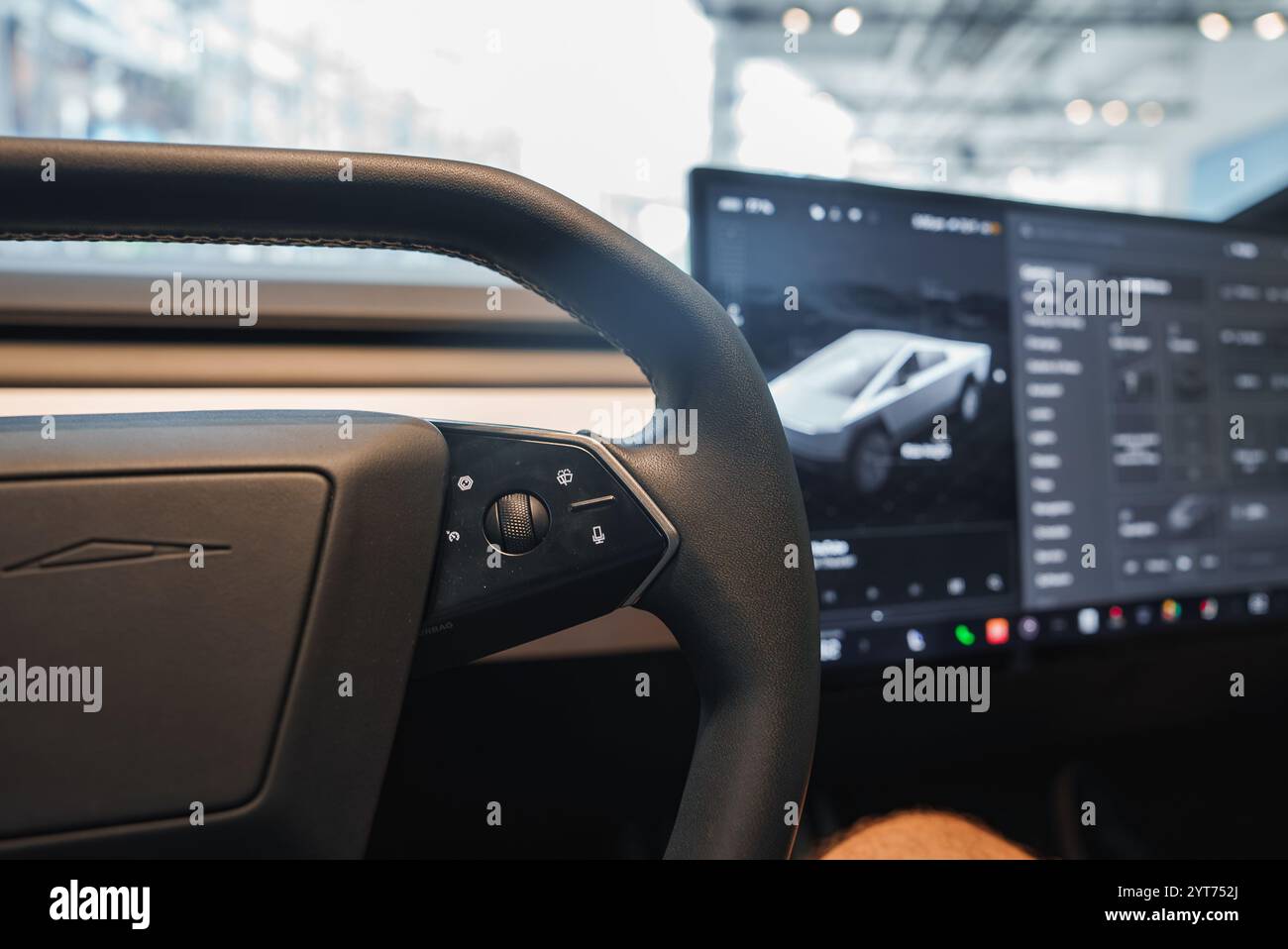 Interior of Tesla Vehicle with Cybertruck Display in Showroom Stock ...