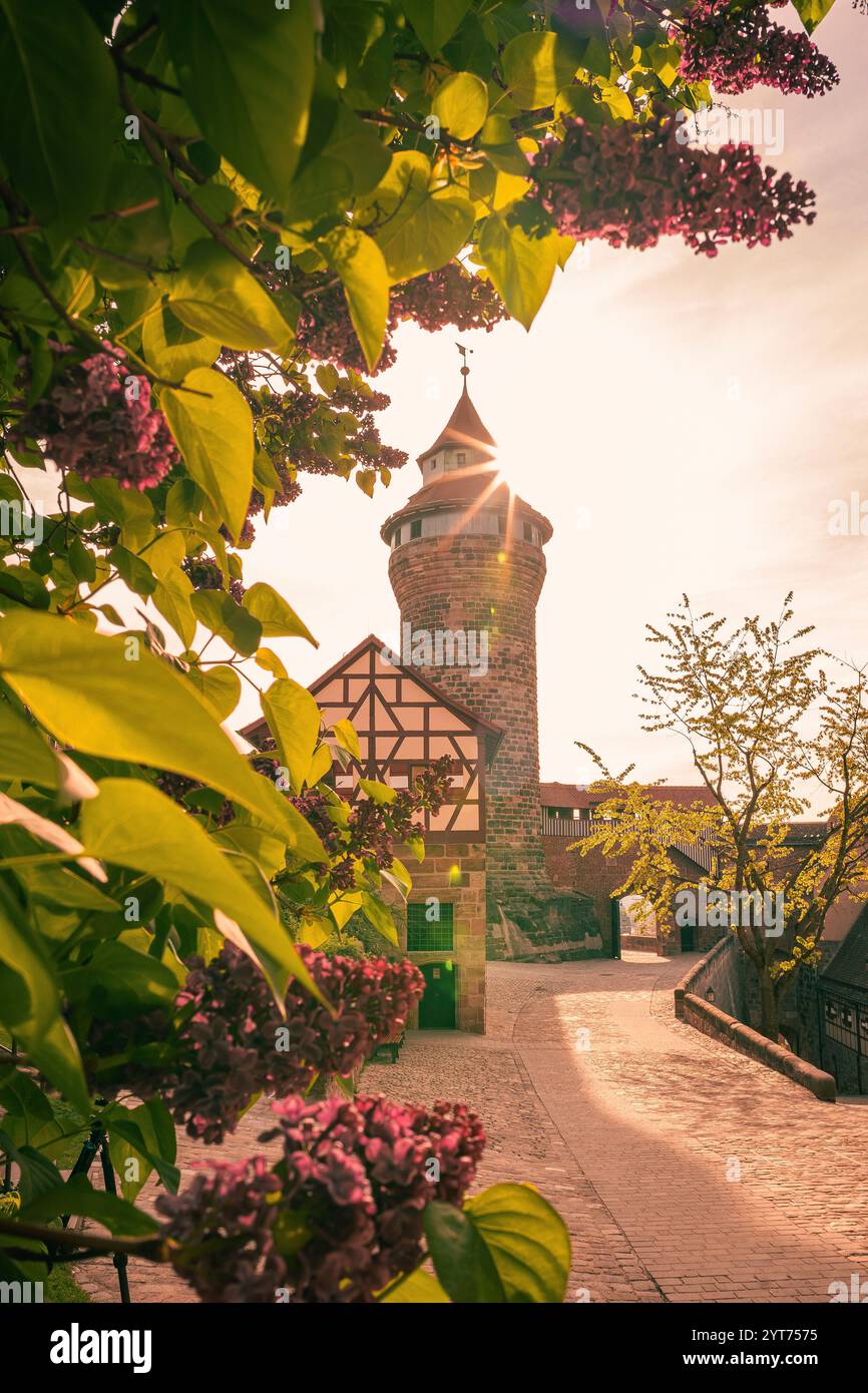 Sinwell tower of the historic Nuremberg Castle, in the sunshine of the ...