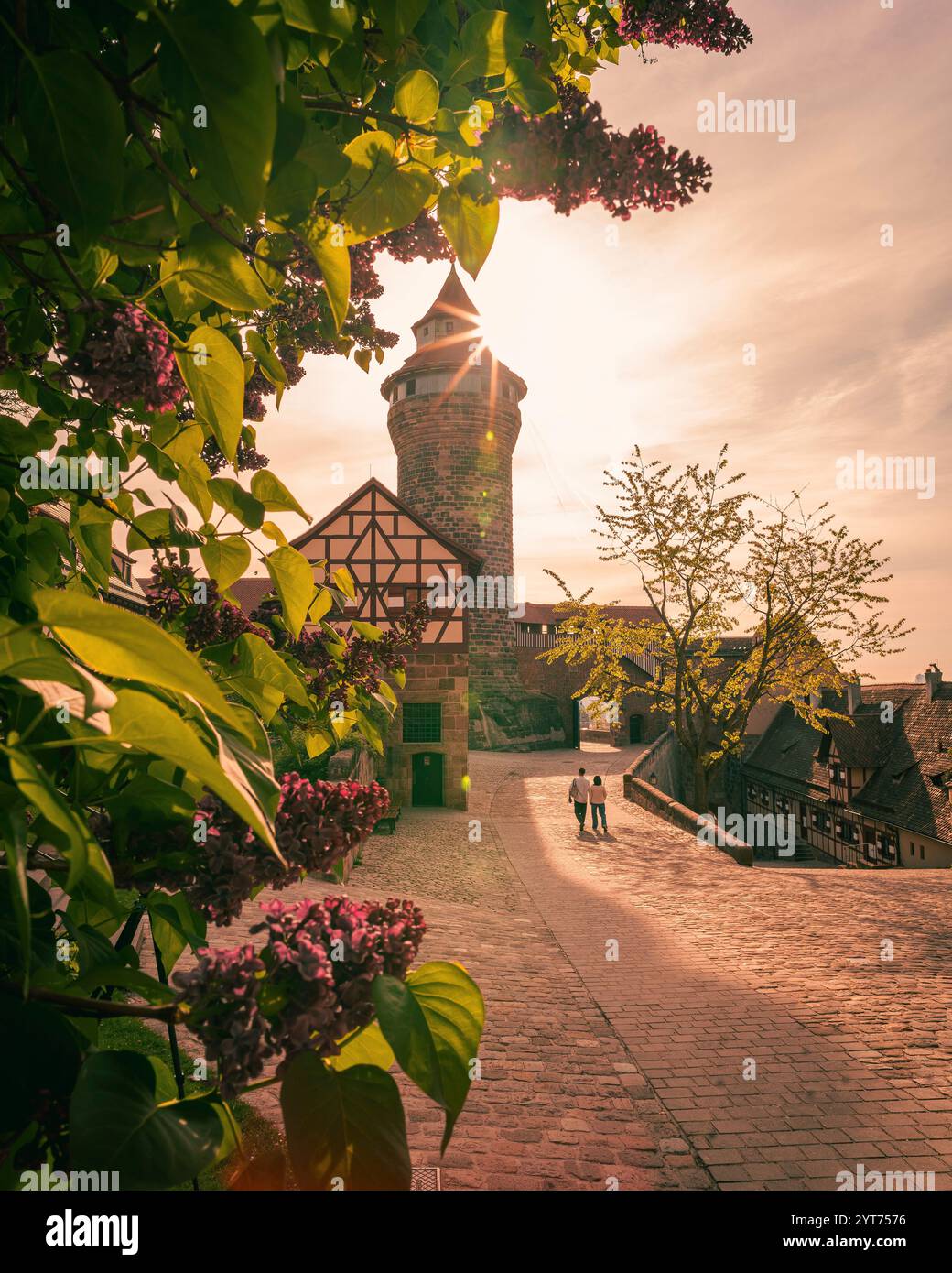 Sinwell tower of the historic Nuremberg Castle, in the sunshine of the ...