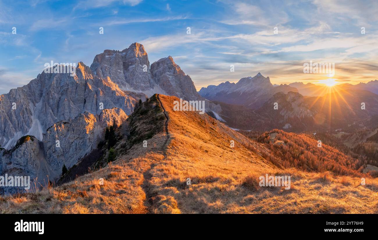 the alpine massif of Pelmo seen from the nearby Col de la Puina, autumn ...