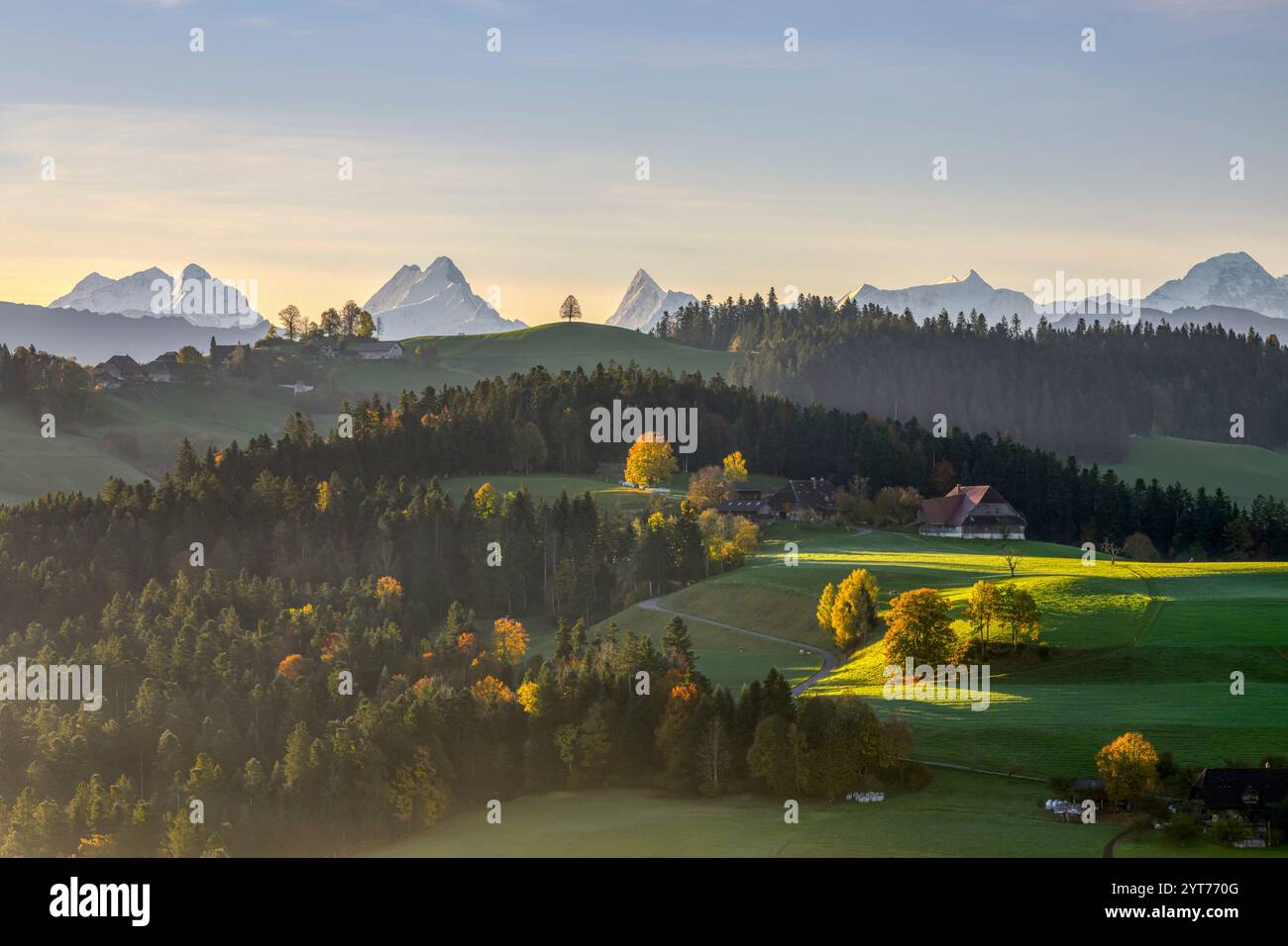 Mountain landscape with Schreckhorn and Finsteraarhorn, Emmental ...