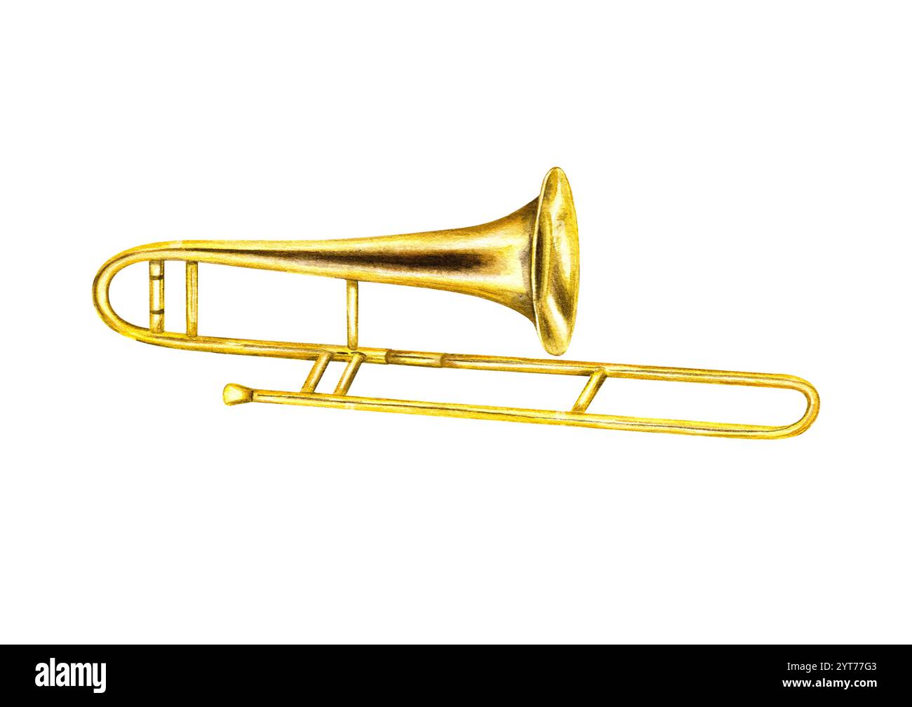 Watercolor classical shiny trombone illustration clip art. Hand painted ...